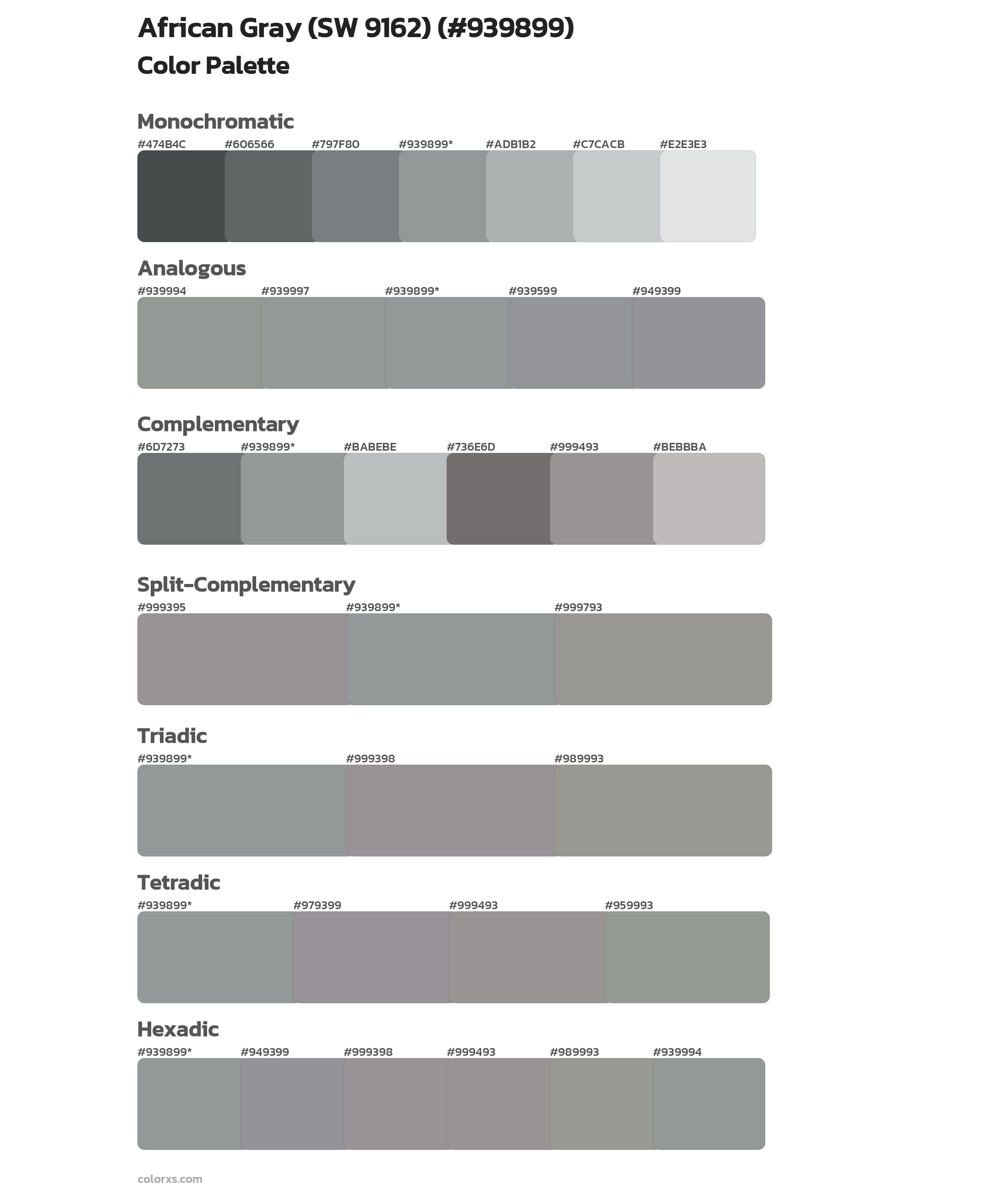 Sherwin Williams African Gray (SW 9162) Paint coordinating colors and ...