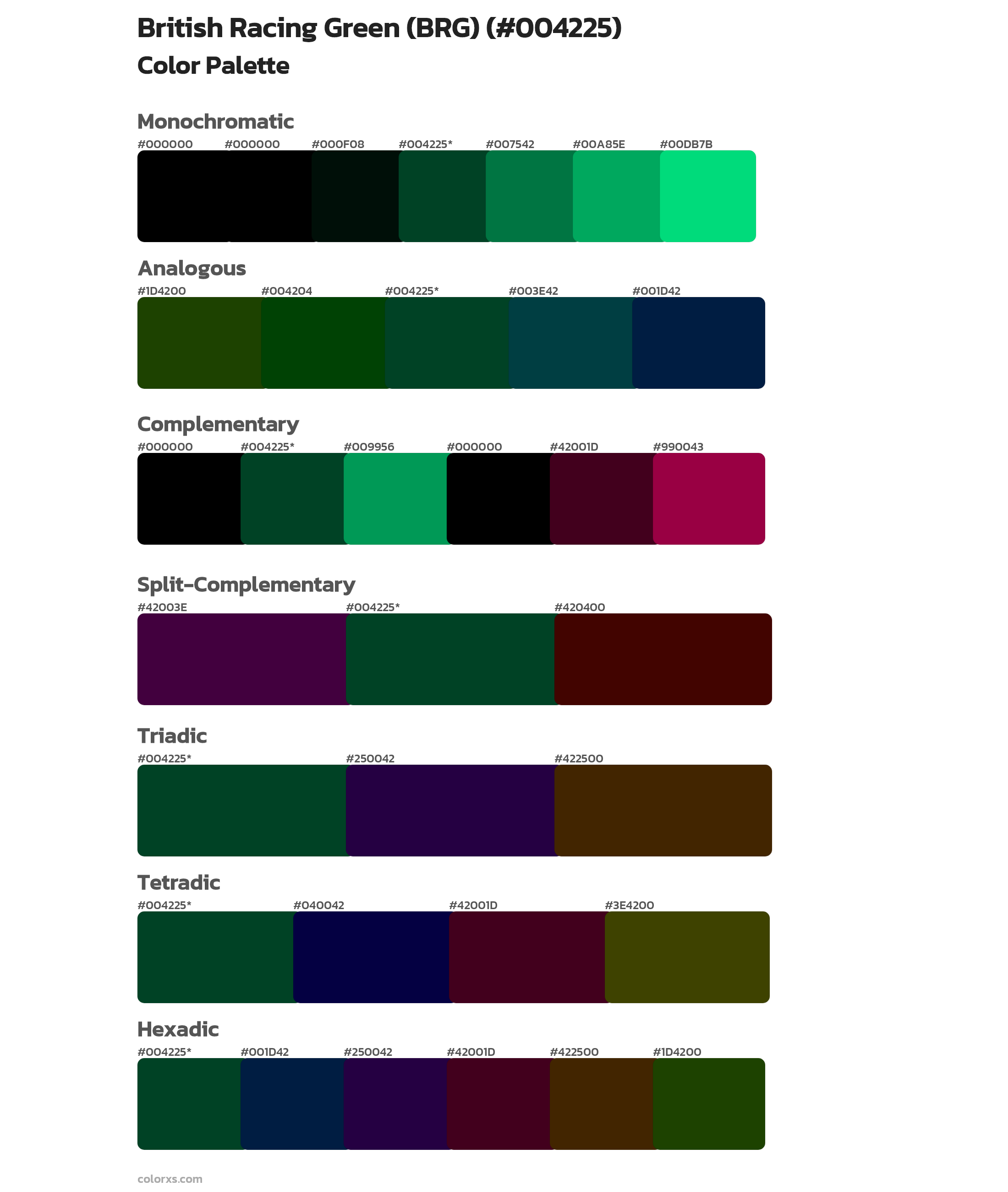 British Racing Green BRG Color Palettes Colorxs