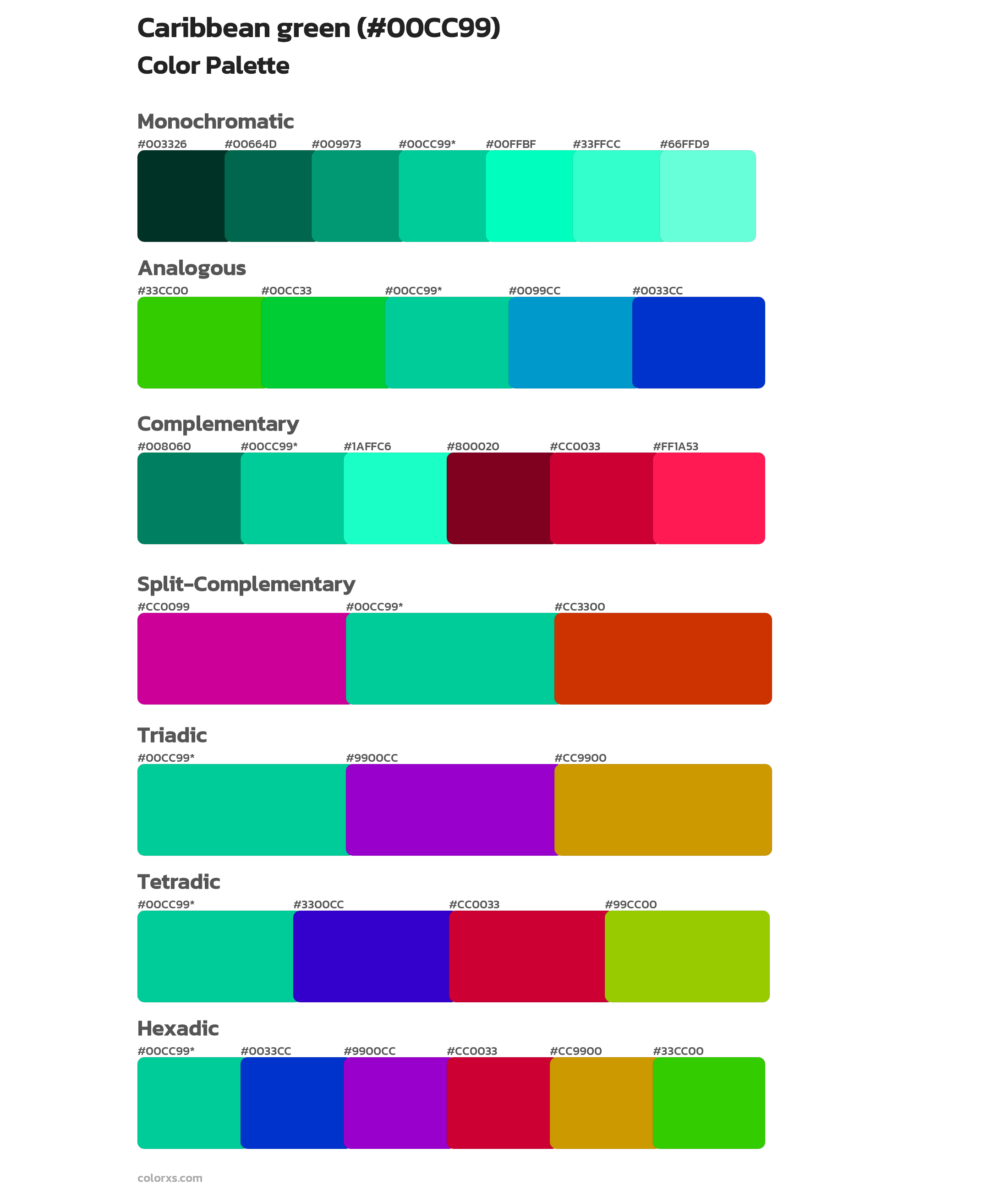 Caribbean green color palettes - colorxs.com