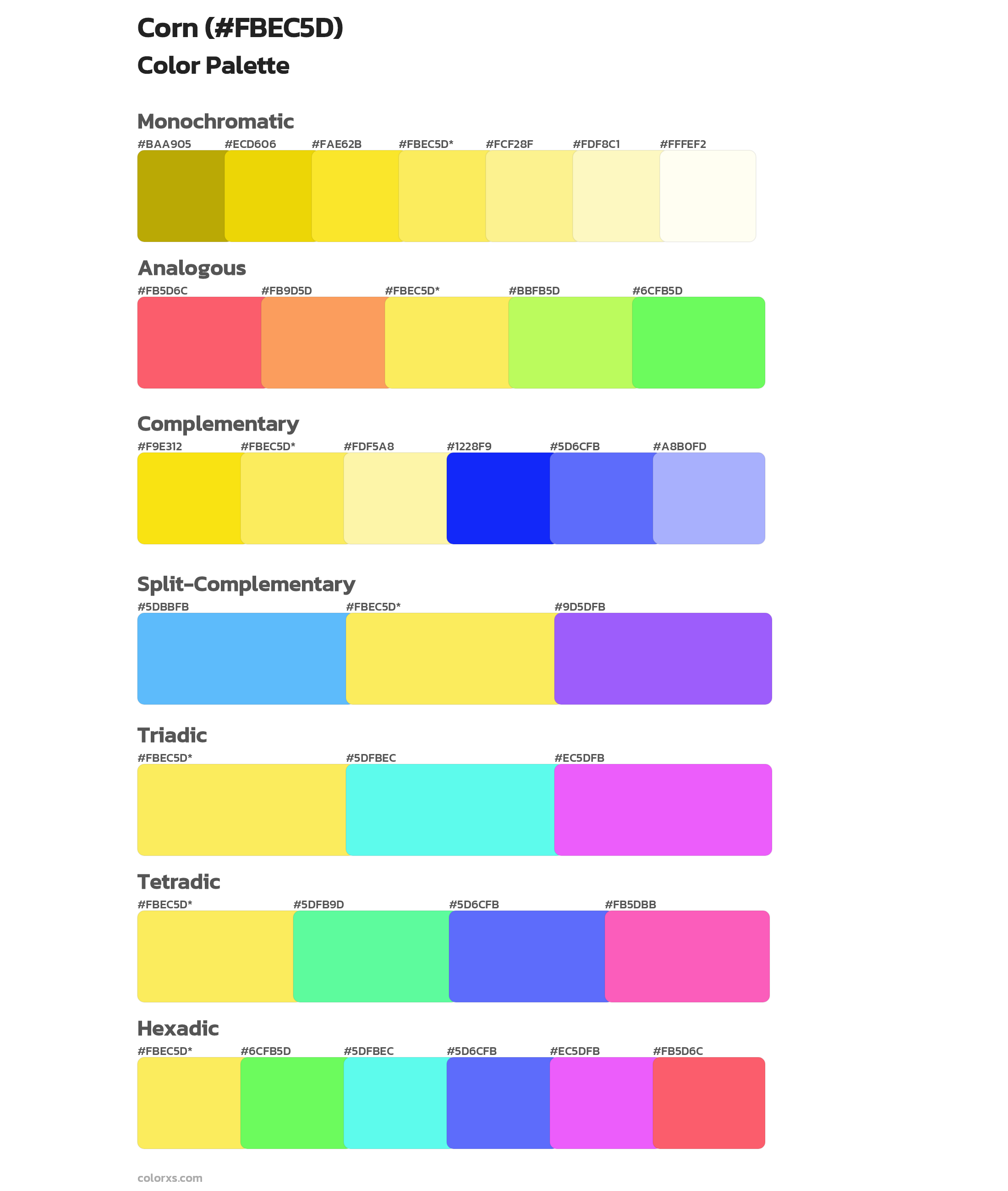 Corn color palettes - colorxs.com