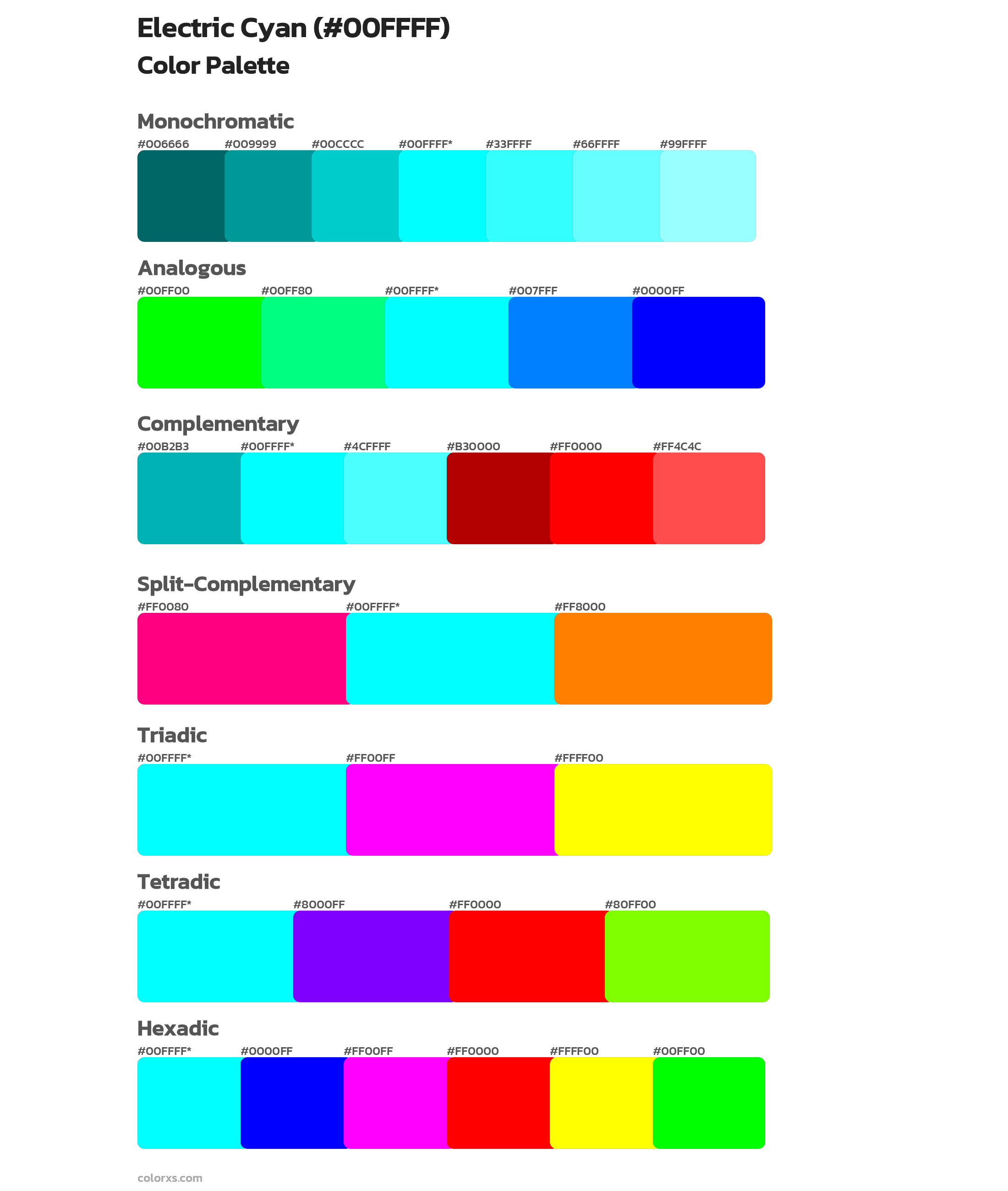 Electric Cyan color palettes - colorxs.com