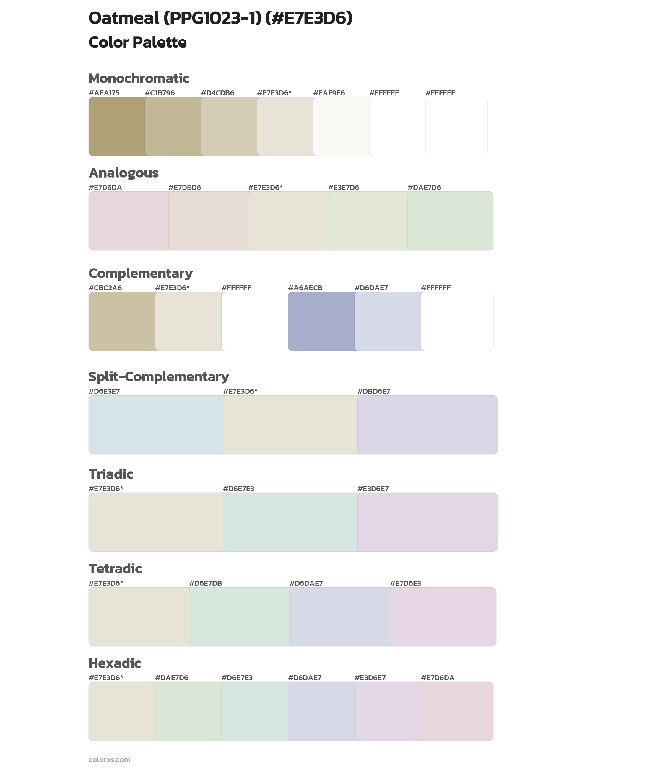 PPG Paints Oatmeal (PPG1023-1) Paint coordinating colors and palettes ...