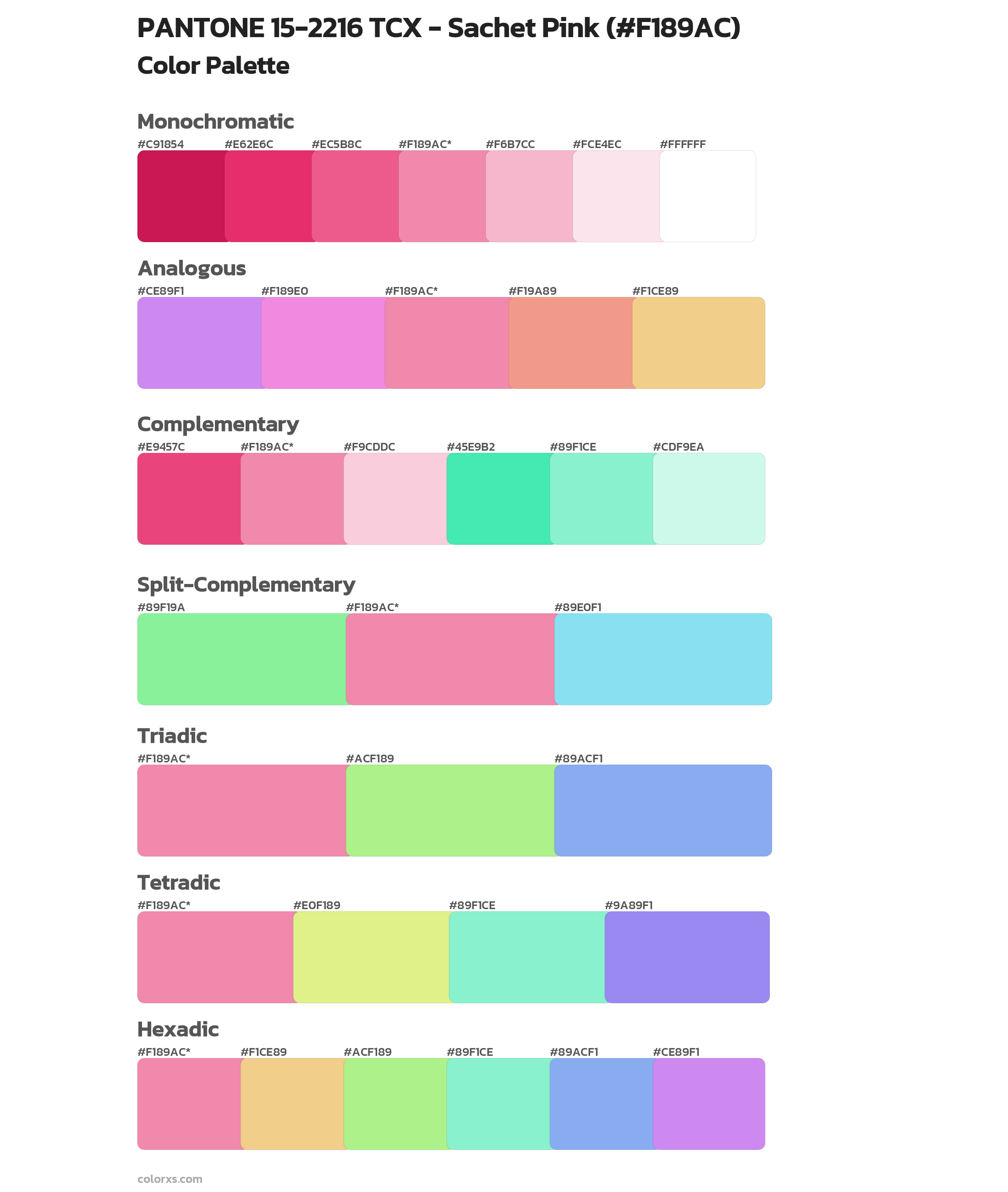 PANTONE 15-2216 TCX - Sachet Pink color palettes - colorxs.com