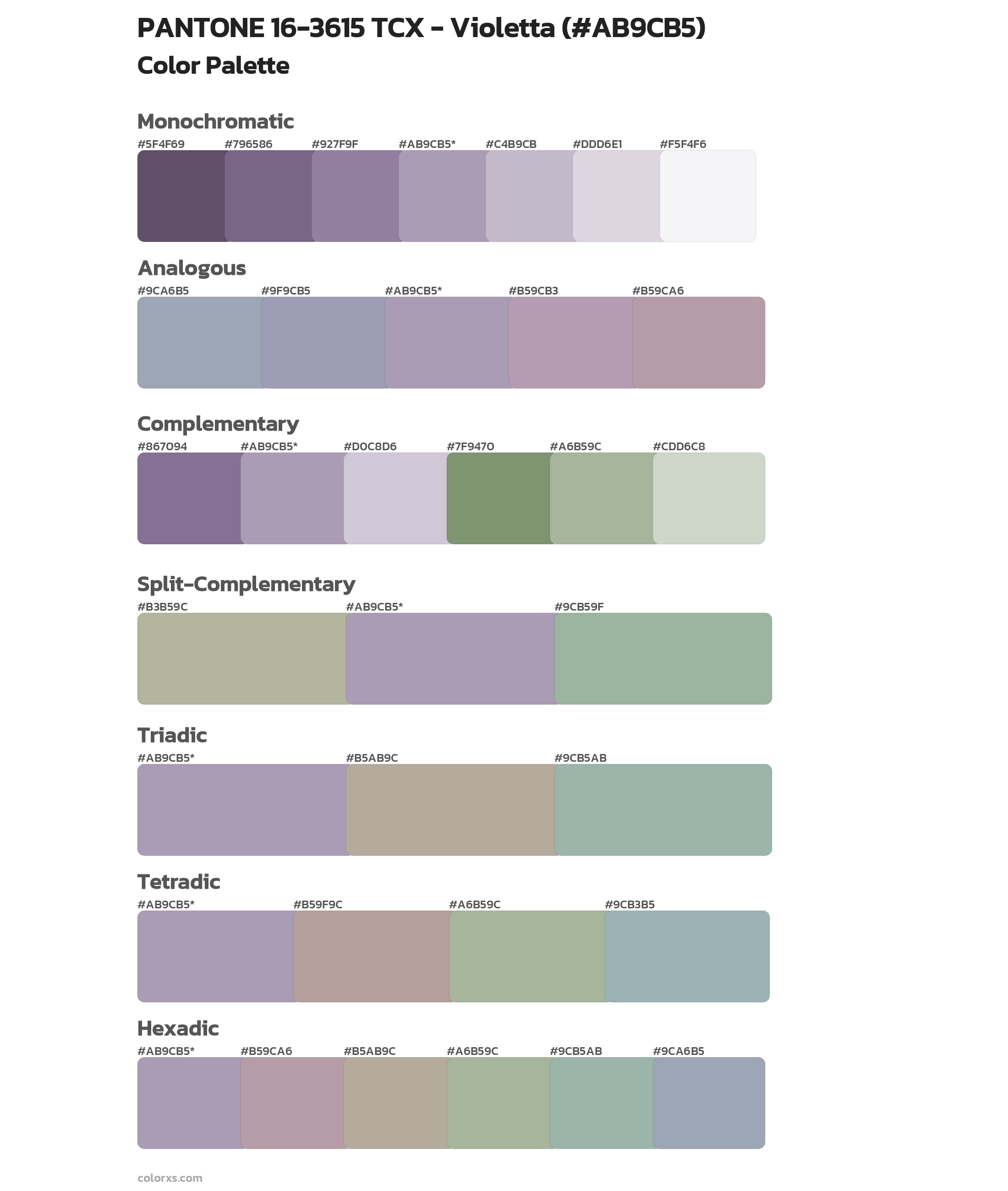 PANTONE 16-3615 TCX - Violetta color palettes - colorxs.com