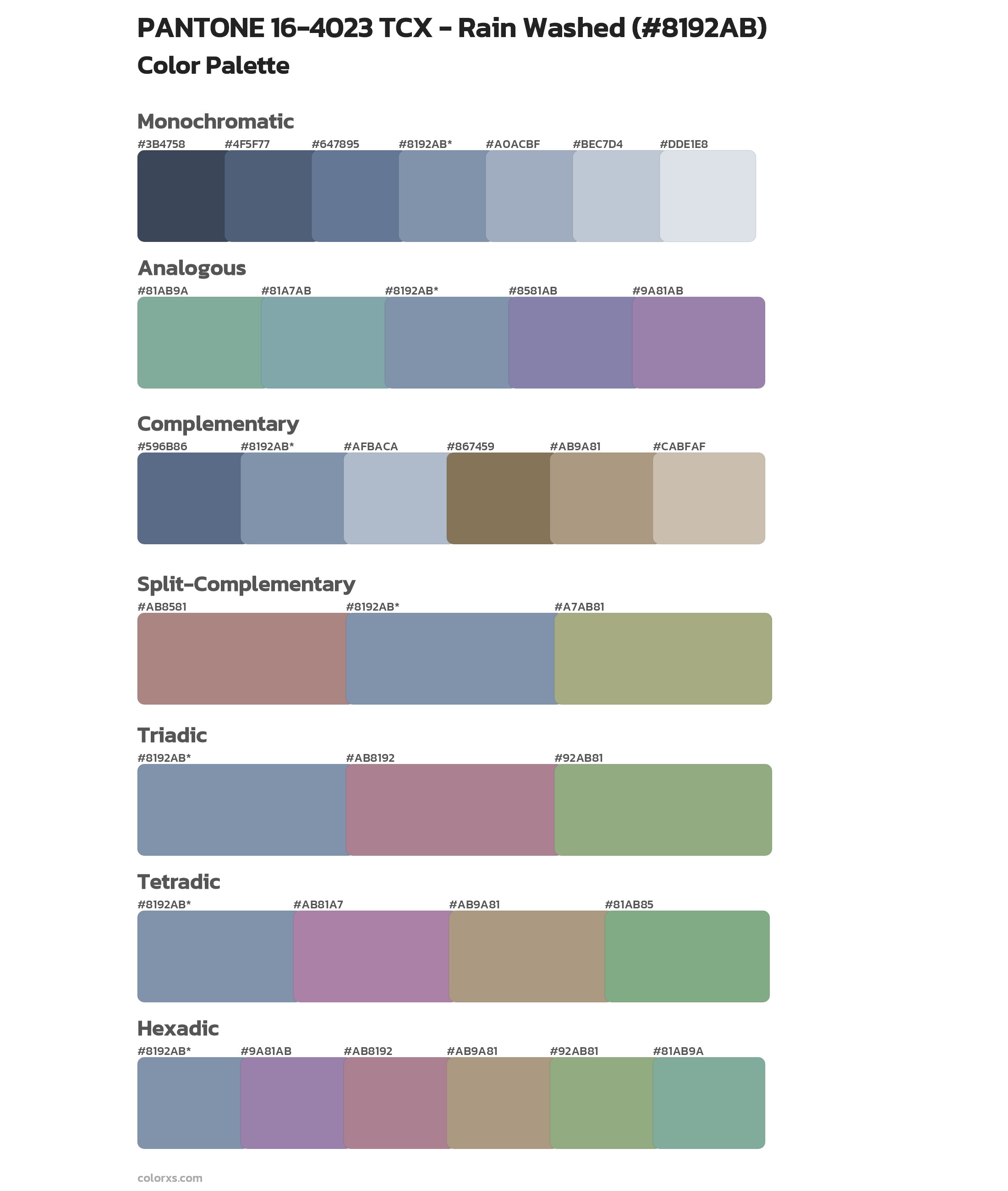 PANTONE 16-4023 TCX - Rain Washed color palettes - colorxs.com