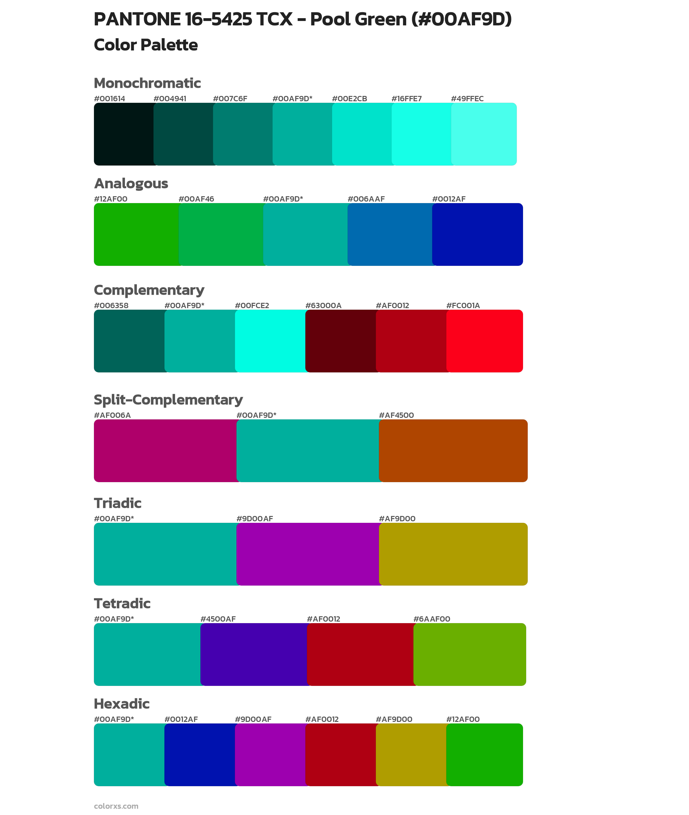 PANTONE 16-5425 TCX - Pool Green color palettes - colorxs.com