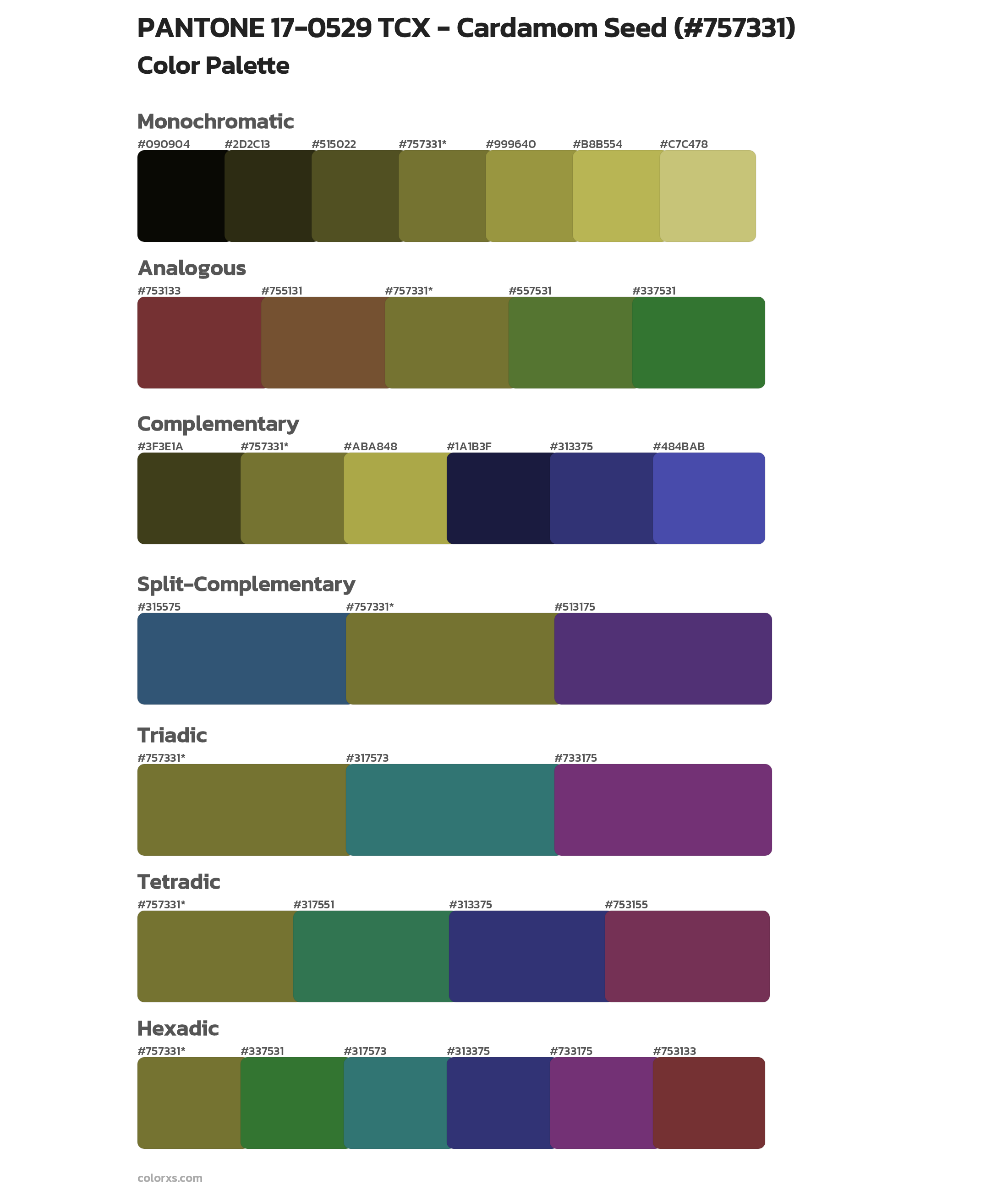 PANTONE 17-0529 TCX - Cardamom Seed color palettes - colorxs.com