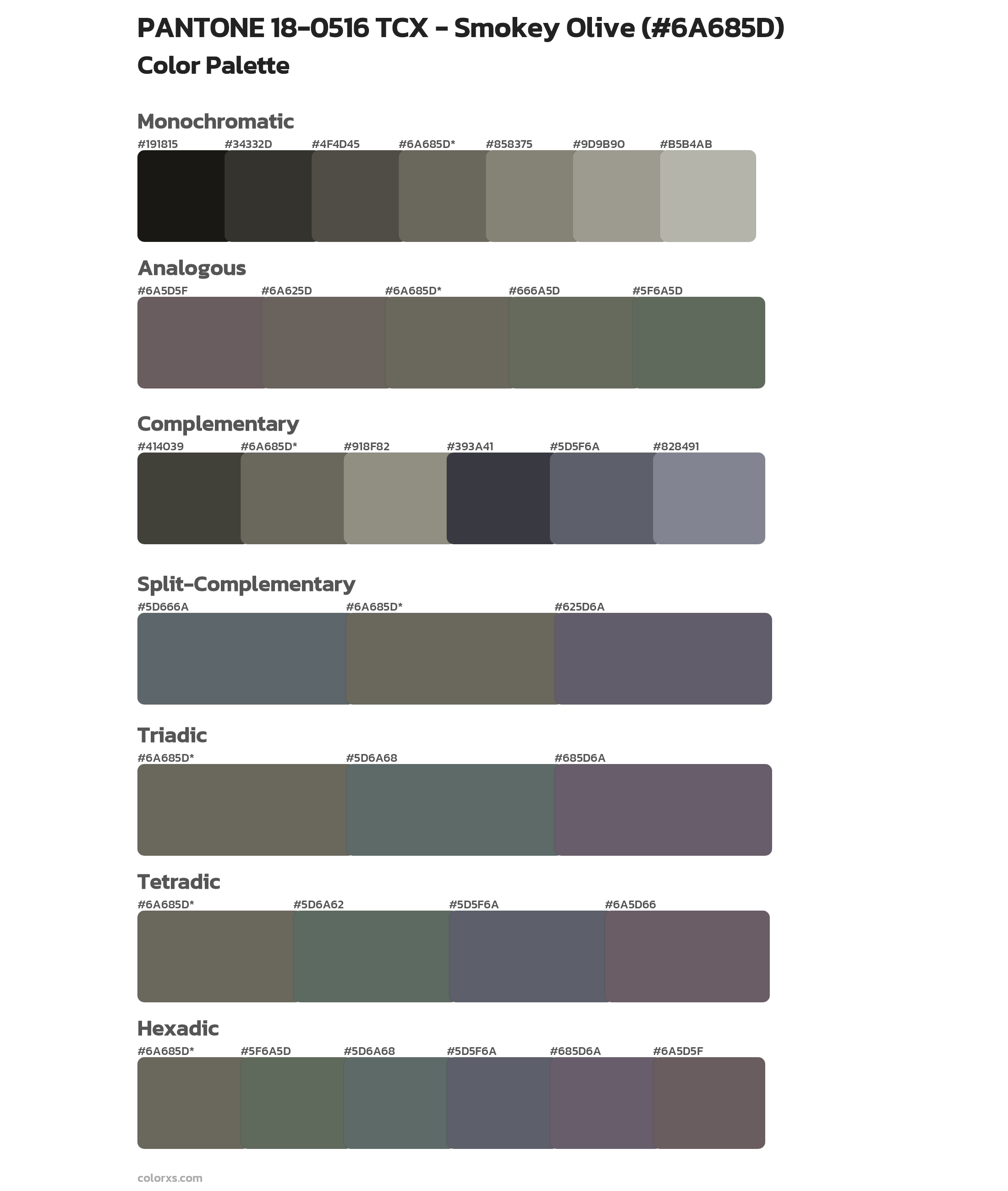 PANTONE 18-0516 TCX - Smokey Olive color palettes - colorxs.com