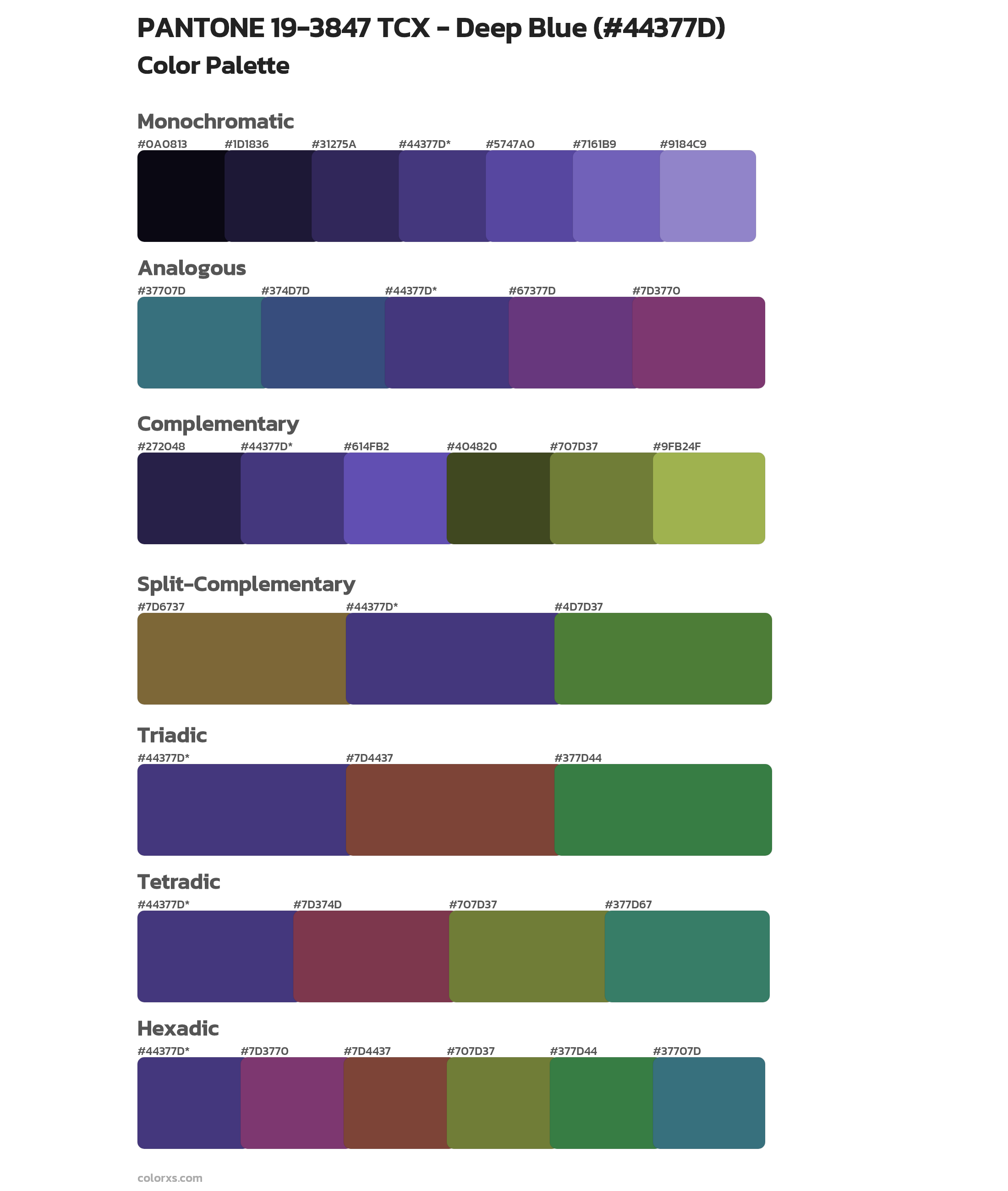 PANTONE 19-3847 TCX - Deep Blue color palettes - colorxs.com
