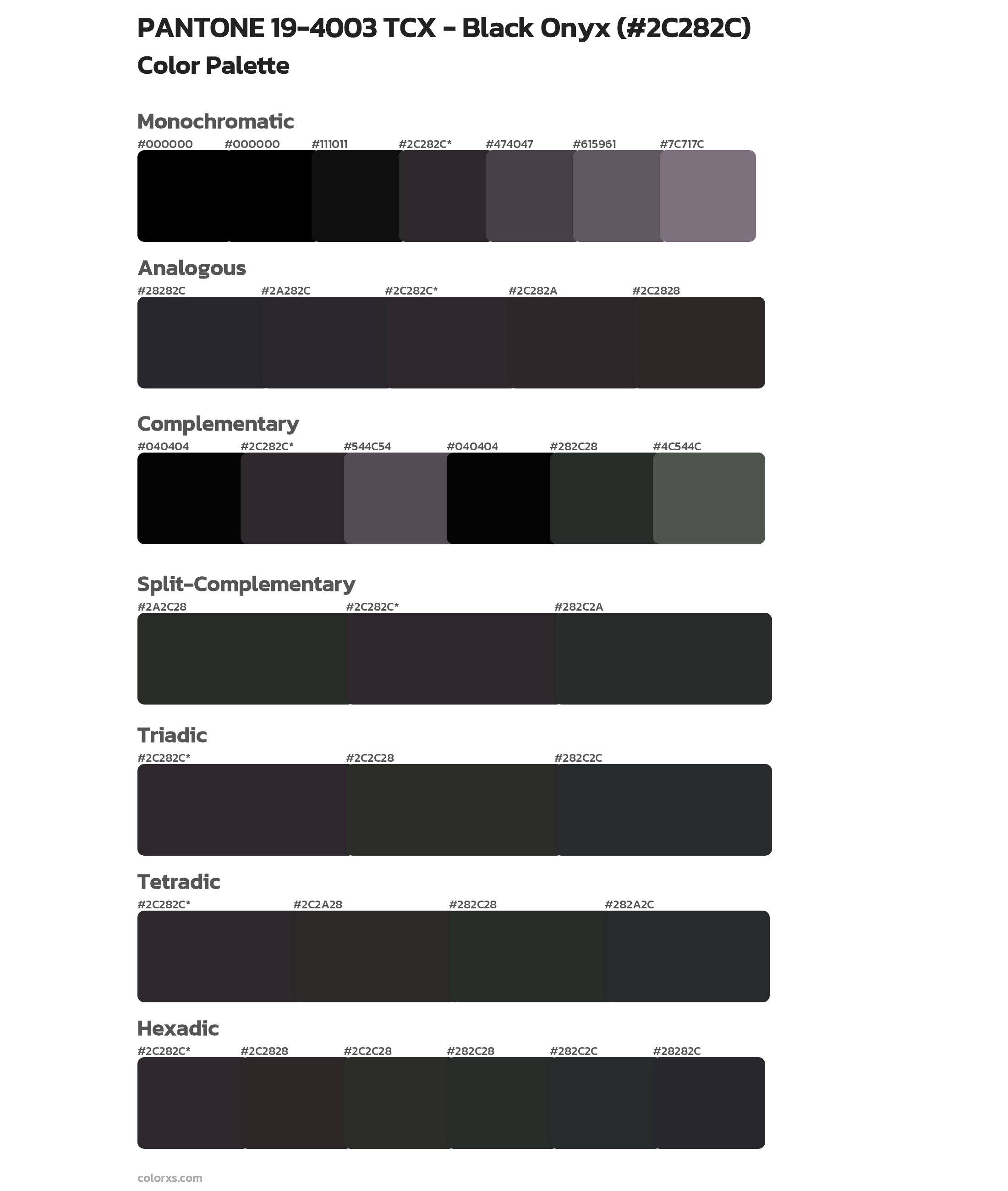PANTONE 19-4003 TCX - Black Onyx color palettes - colorxs.com