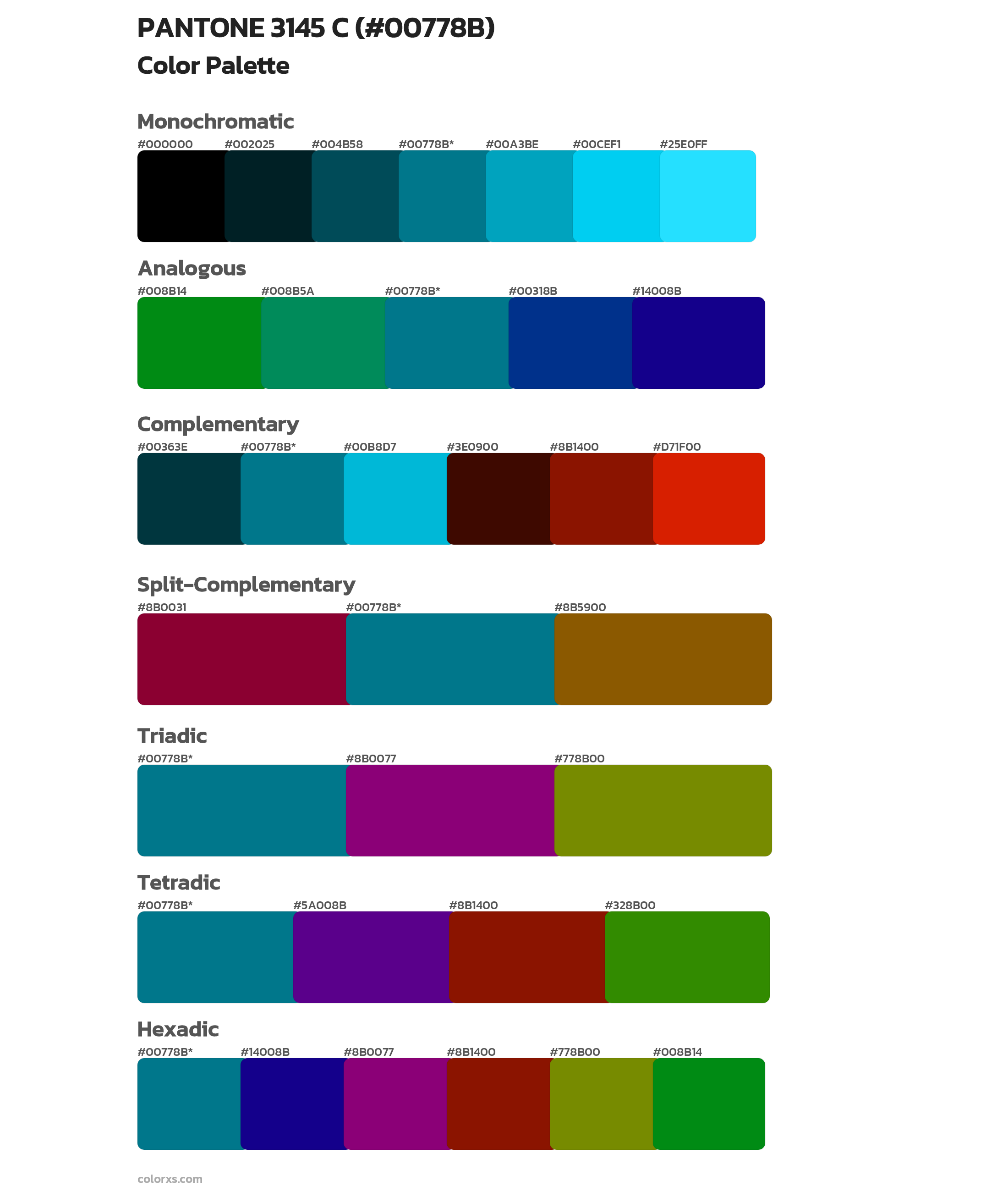 PANTONE 3145 C color palettes - colorxs.com