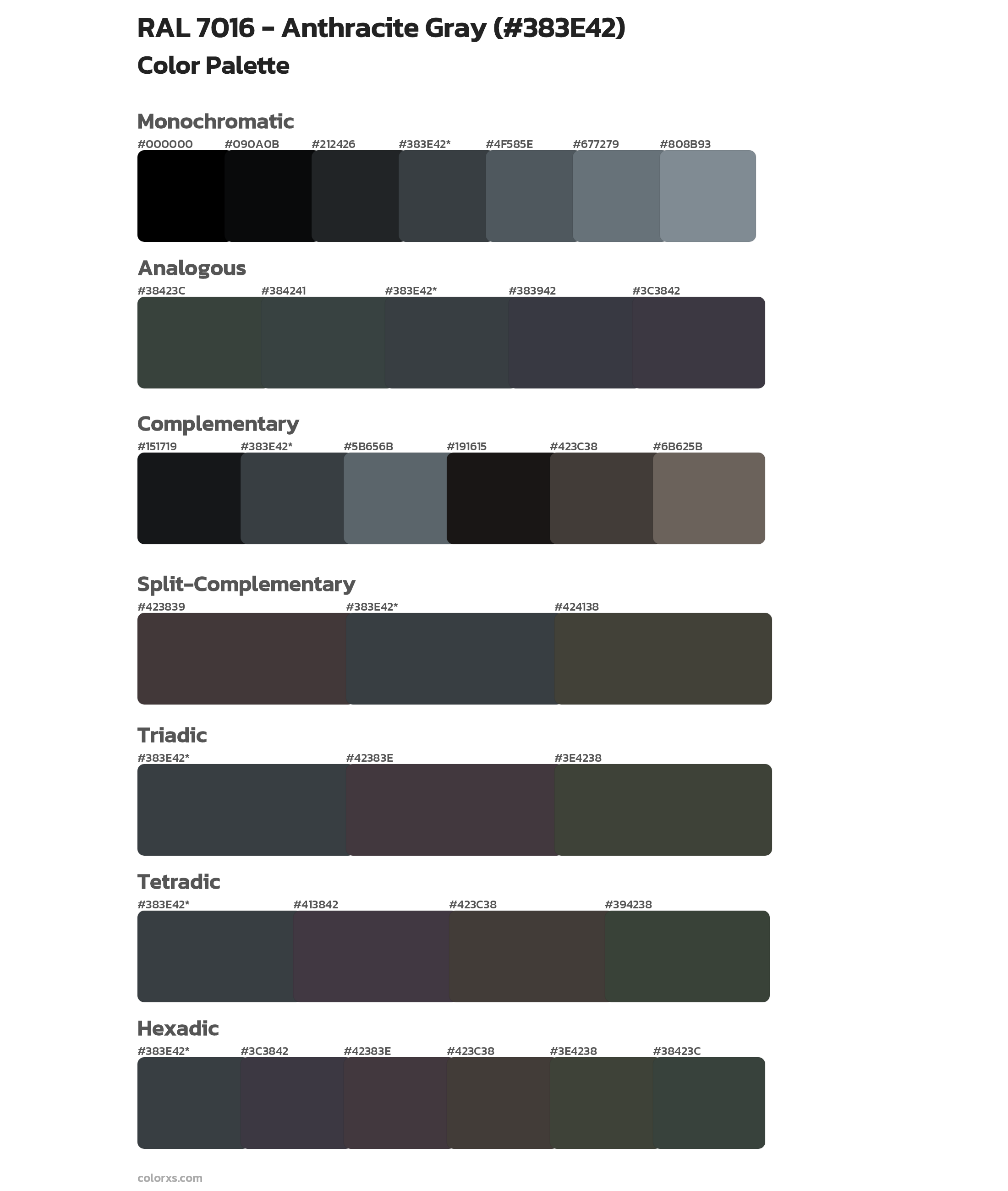 RAL 7016 Anthracite Gray Color Palettes Colorxs RAL 7016 Anthracite Gray Color Palettes Colorxs