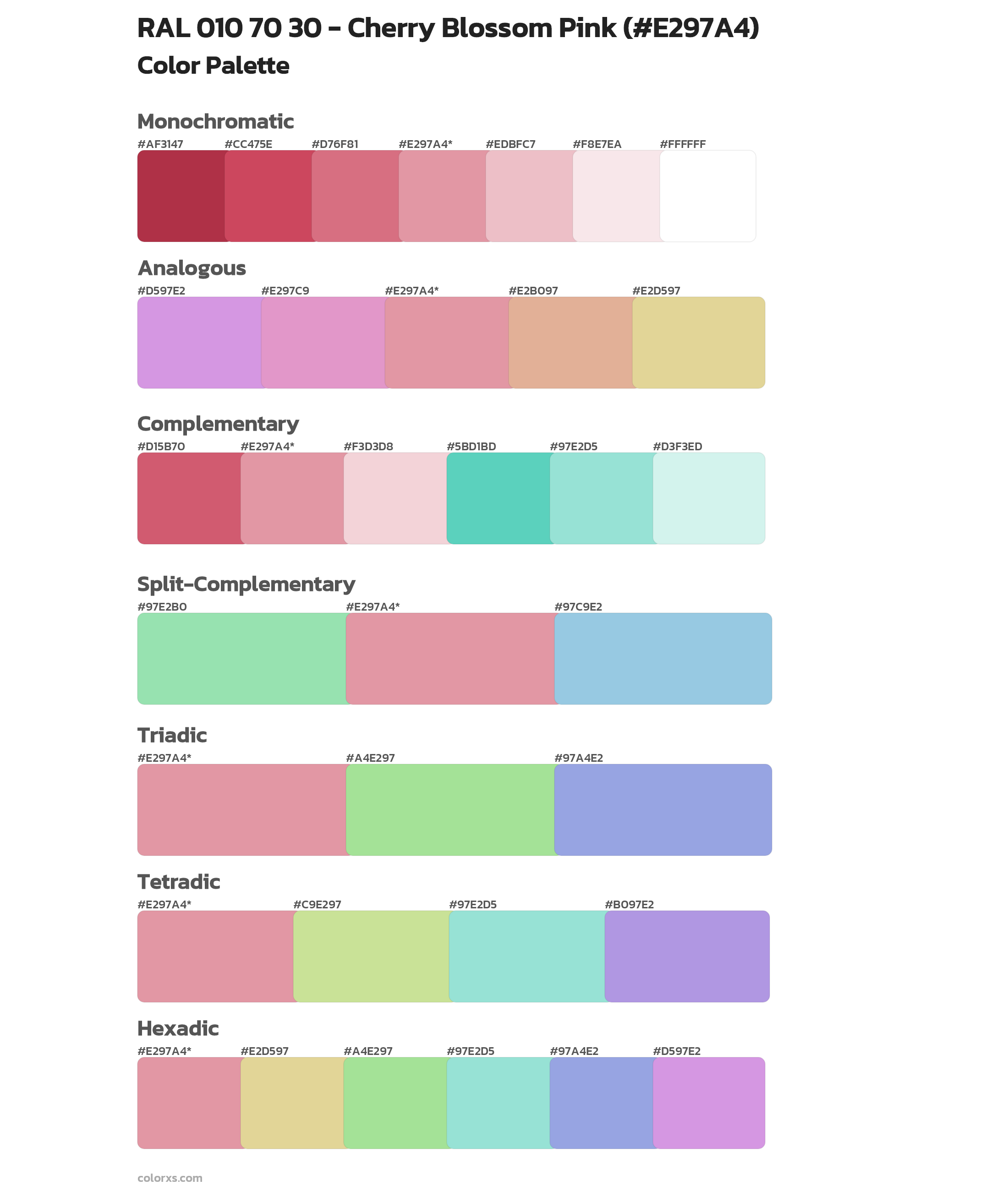 RAL 010 70 30 - Cherry Blossom Pink color palettes - colorxs.com
