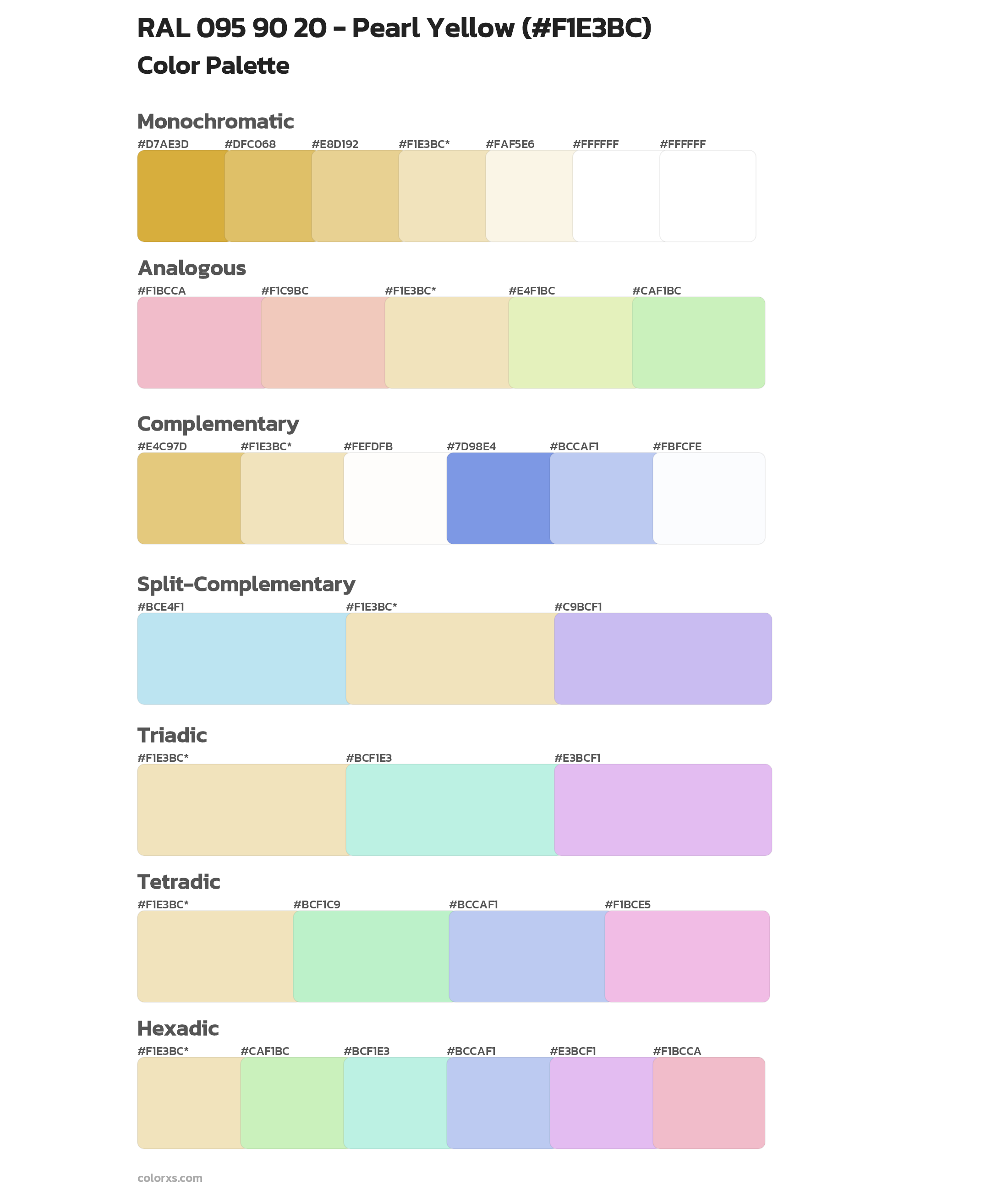 RAL 095 90 20 - Pearl Yellow color palettes - colorxs.com