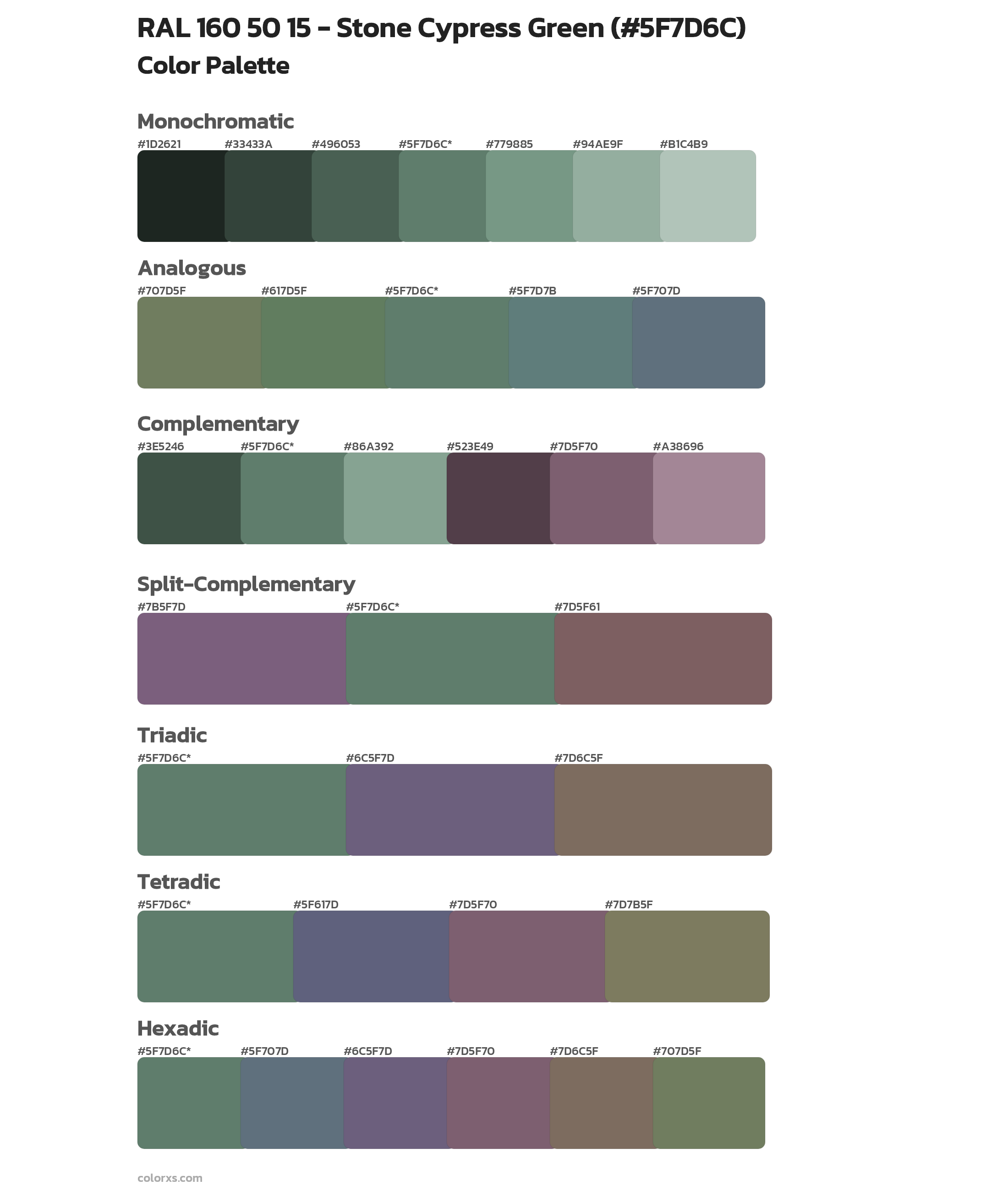 RAL 160 50 15 - Stone Cypress Green color palettes - colorxs.com