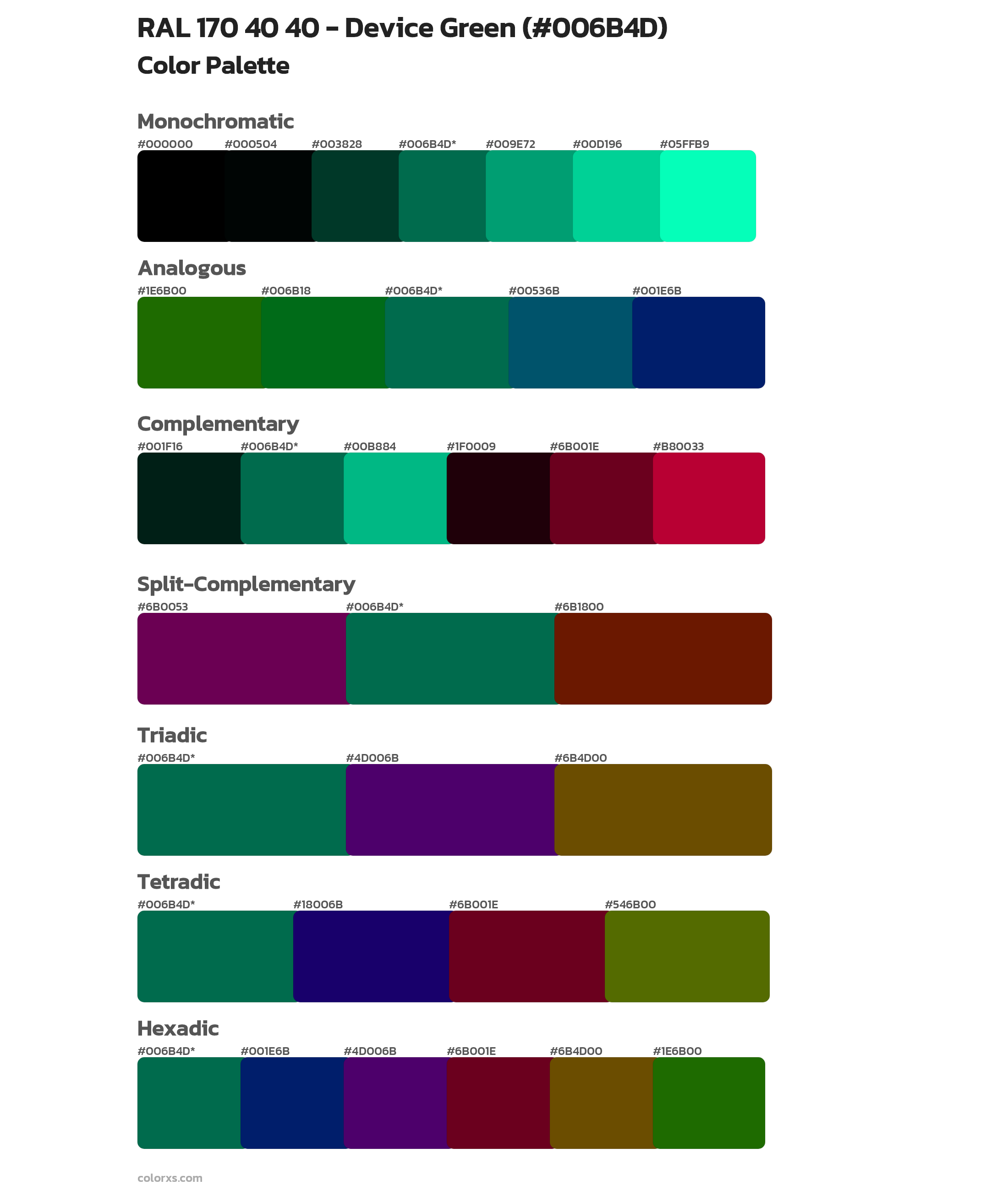 RAL 170 40 40 - Device Green color palettes - colorxs.com