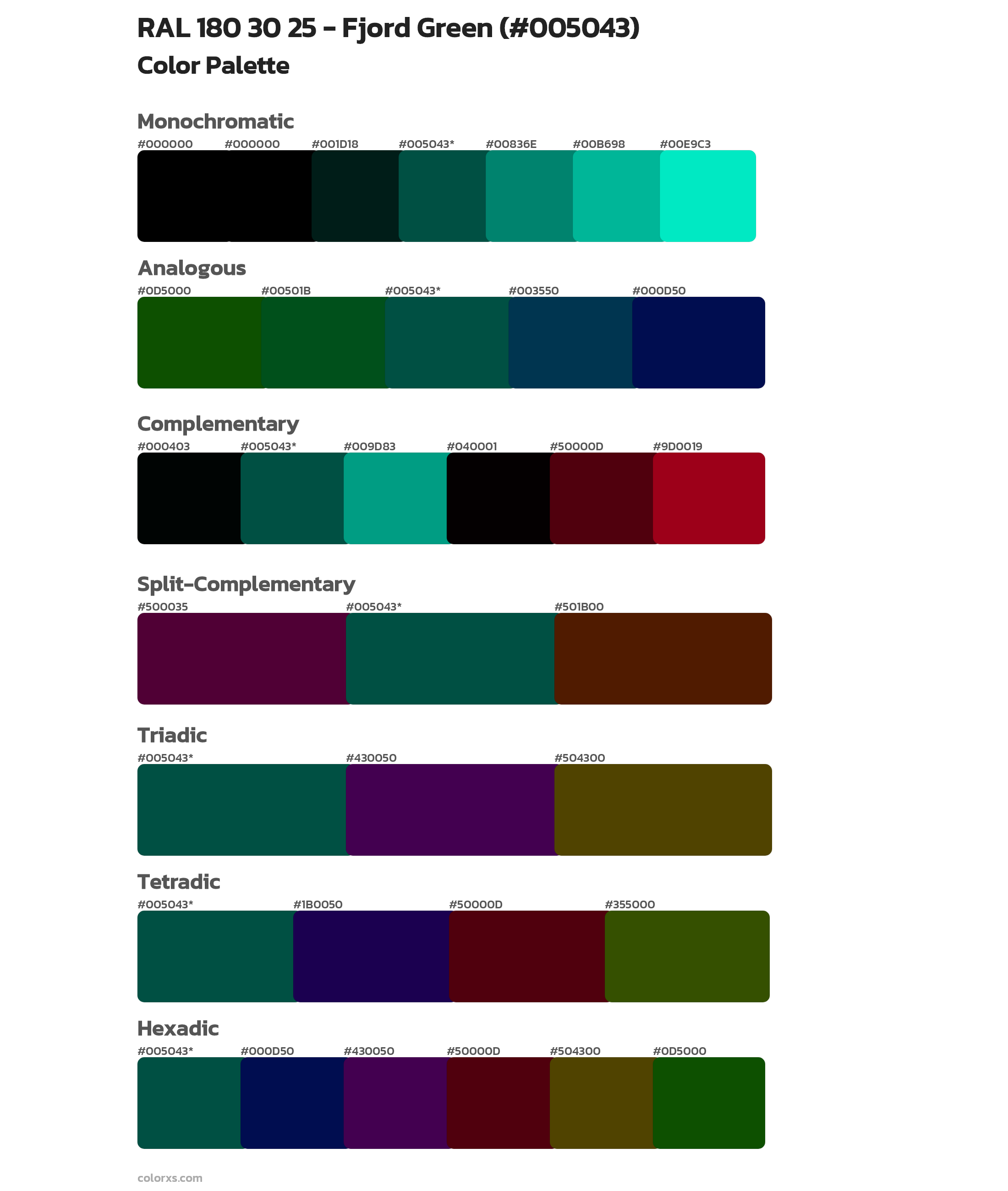 RAL 180 30 25 - Fjord Green color palettes - colorxs.com