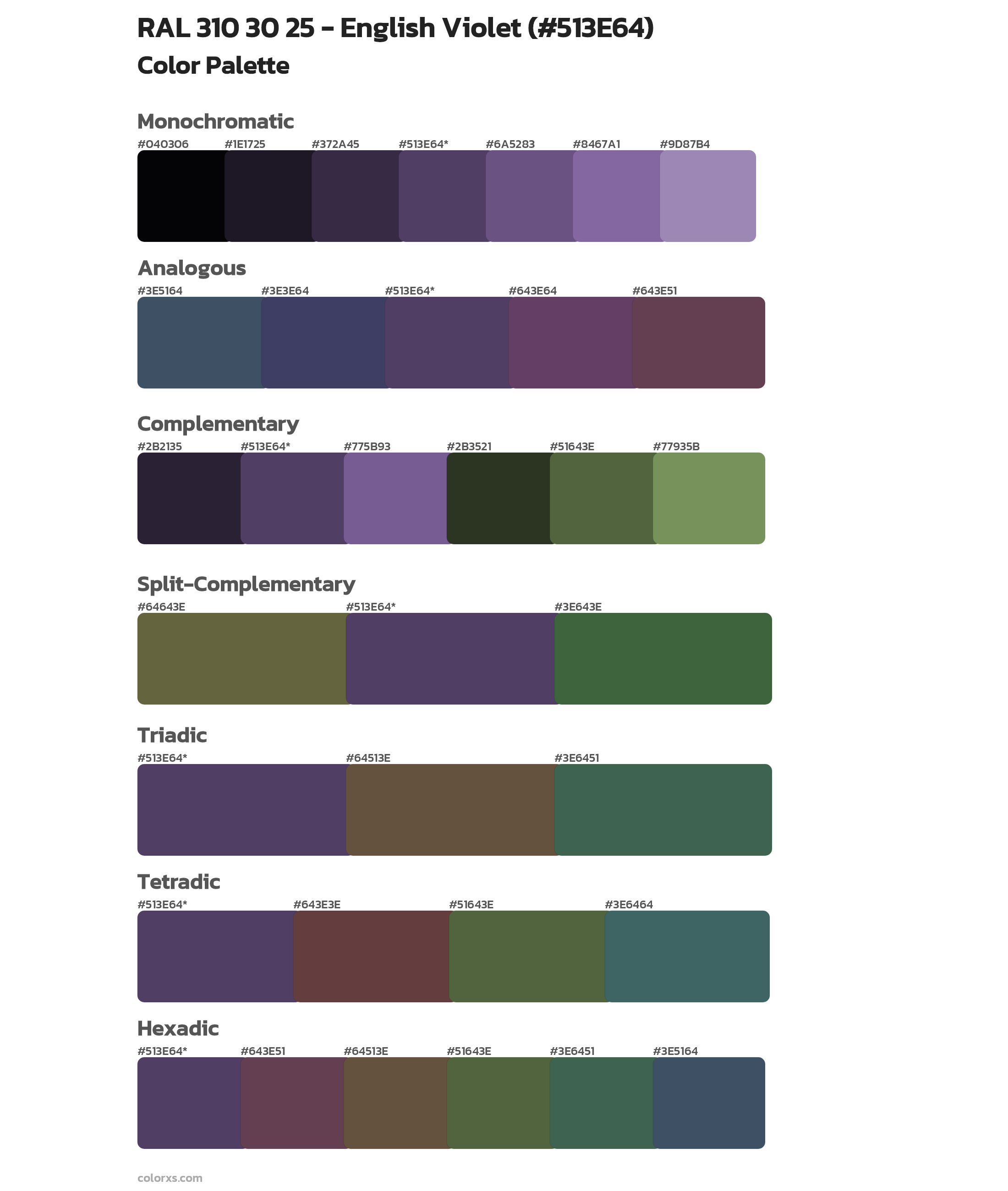 RAL 310 30 25 - English Violet color palettes - colorxs.com