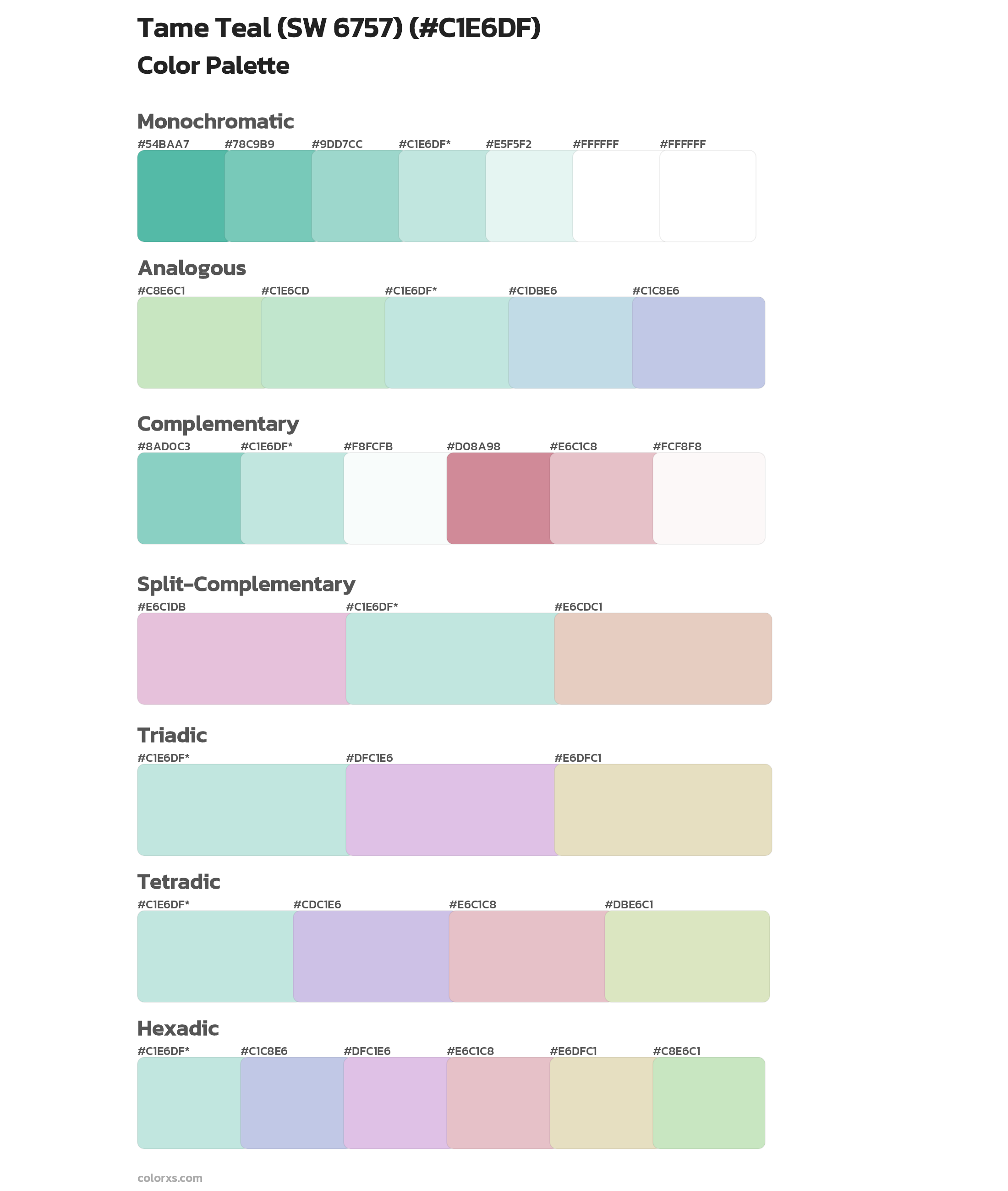 Sherwin Williams Tame Teal (SW 6757) Paint coordinating colors and ...