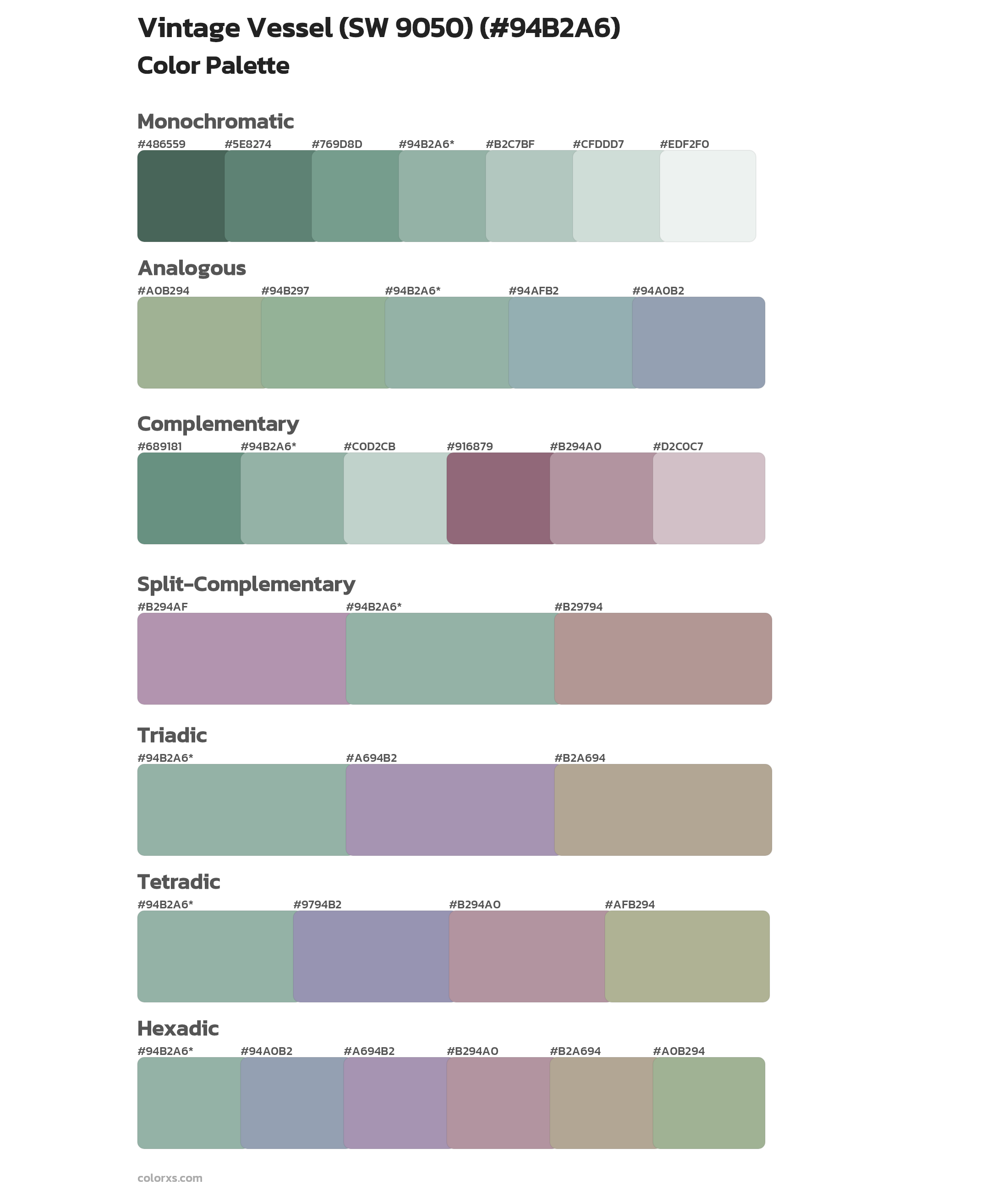 Sherwin Williams Vintage Vessel (SW 9050) Paint coordinating colors and ...