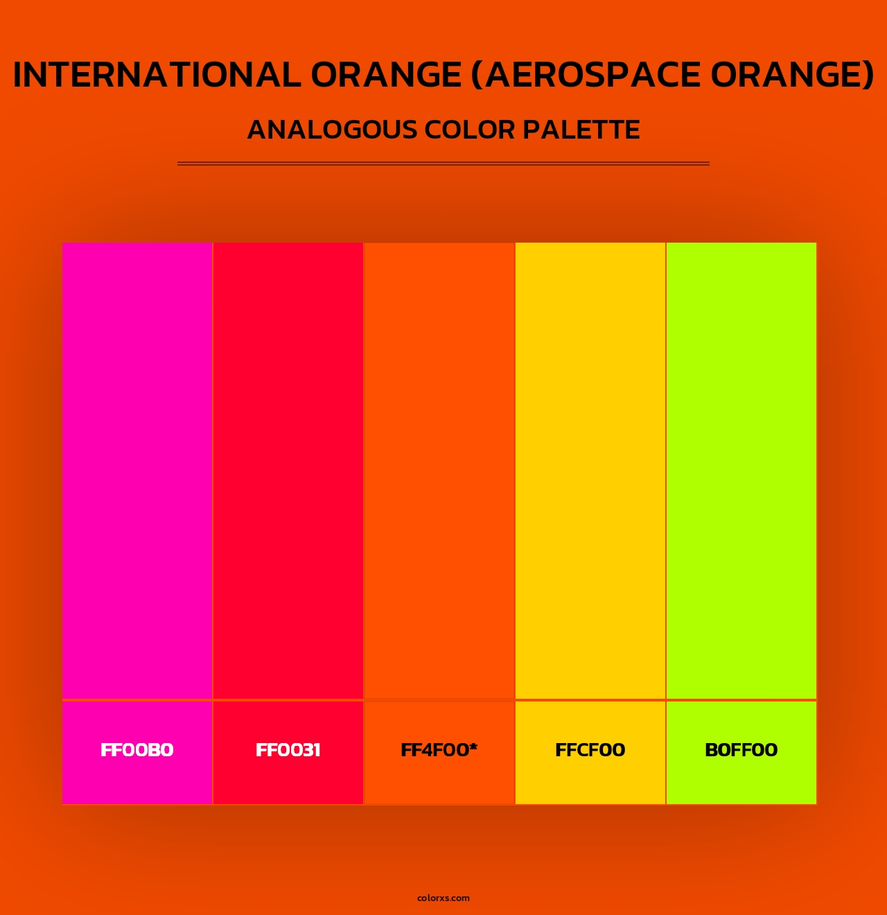 International Orange (Aerospace Orange) color palettes - colorxs.com