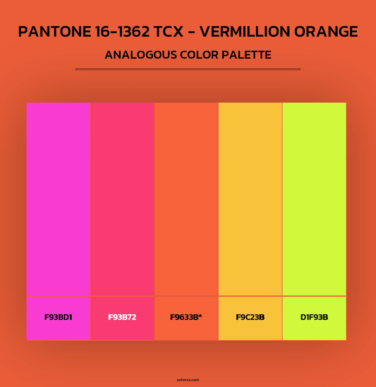 PANTONE 16-1362 TCX - Vermillion Orange color palettes - colorxs.com