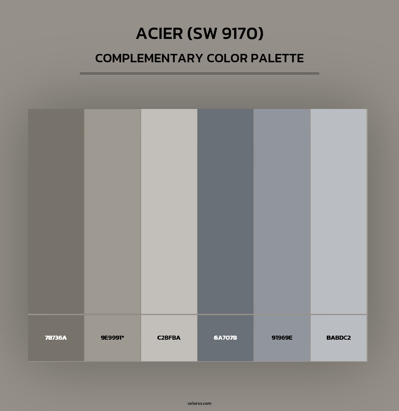 Sherwin Williams Acier (SW 9170) Paint coordinating colors and palettes ...