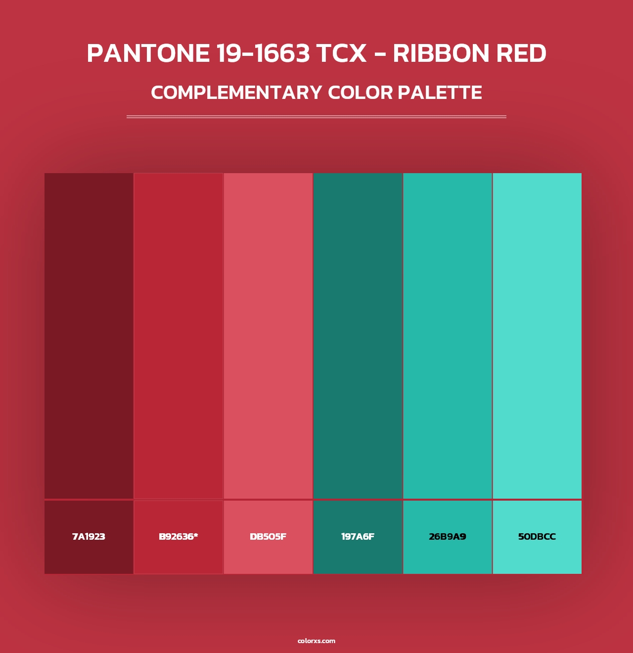 PANTONE 19-1663 TCX - Ribbon Red color palettes - colorxs.com