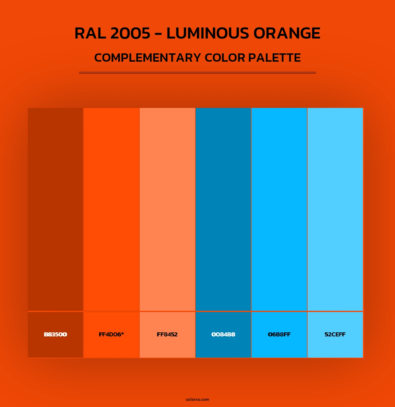 RAL 2005 - Luminous Orange color palettes - colorxs.com