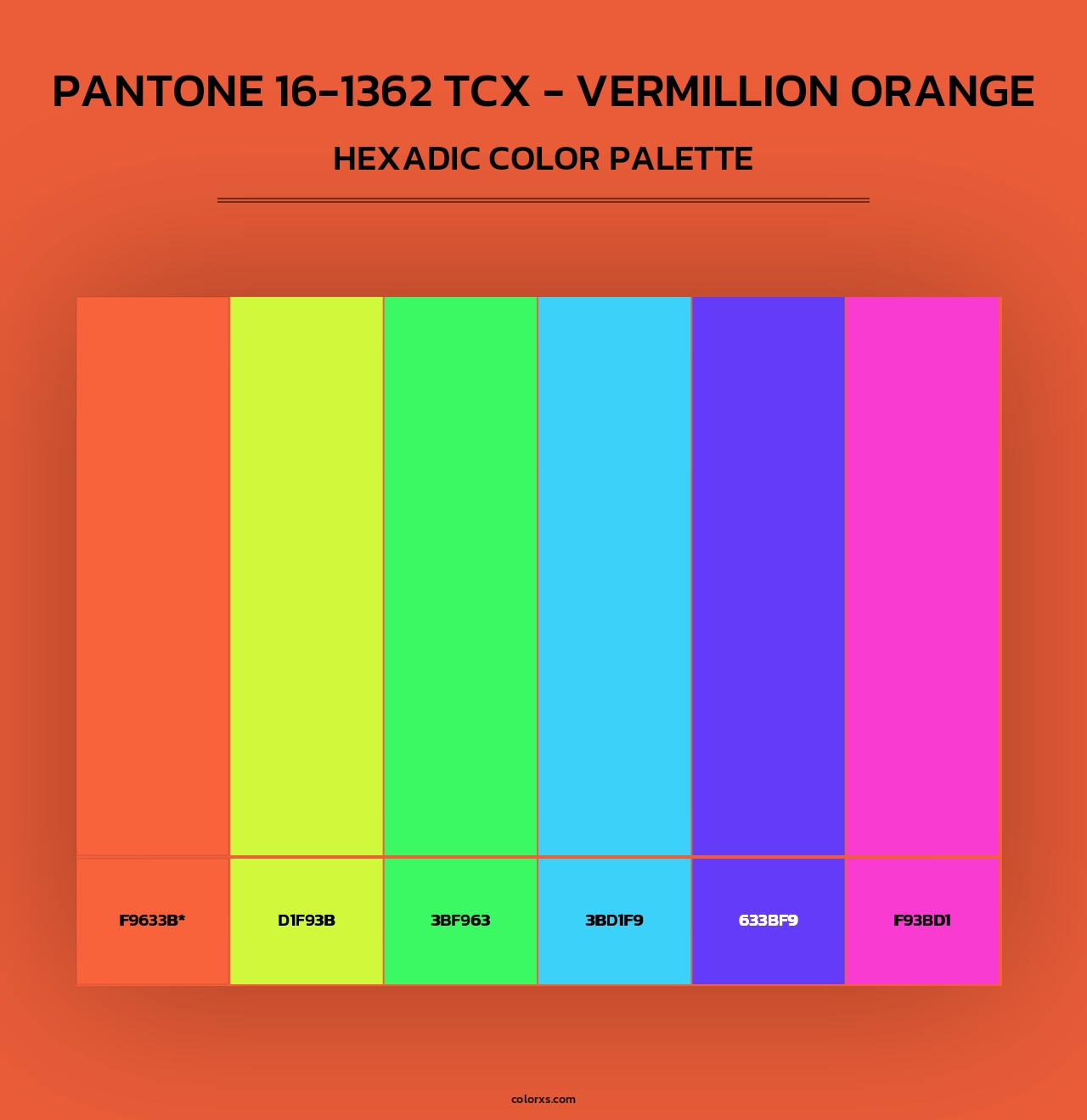 PANTONE 16-1362 TCX - Vermillion Orange color palettes - colorxs.com