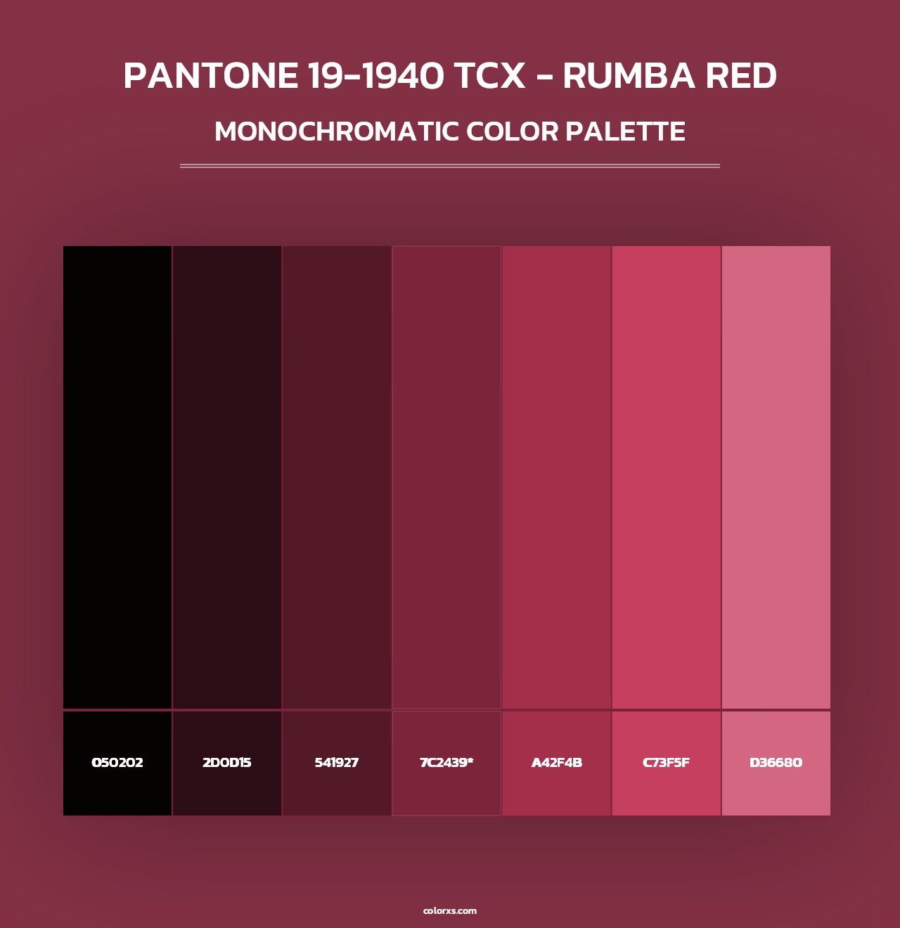 PANTONE 19-1940 TCX - Rumba Red color palettes - colorxs.com