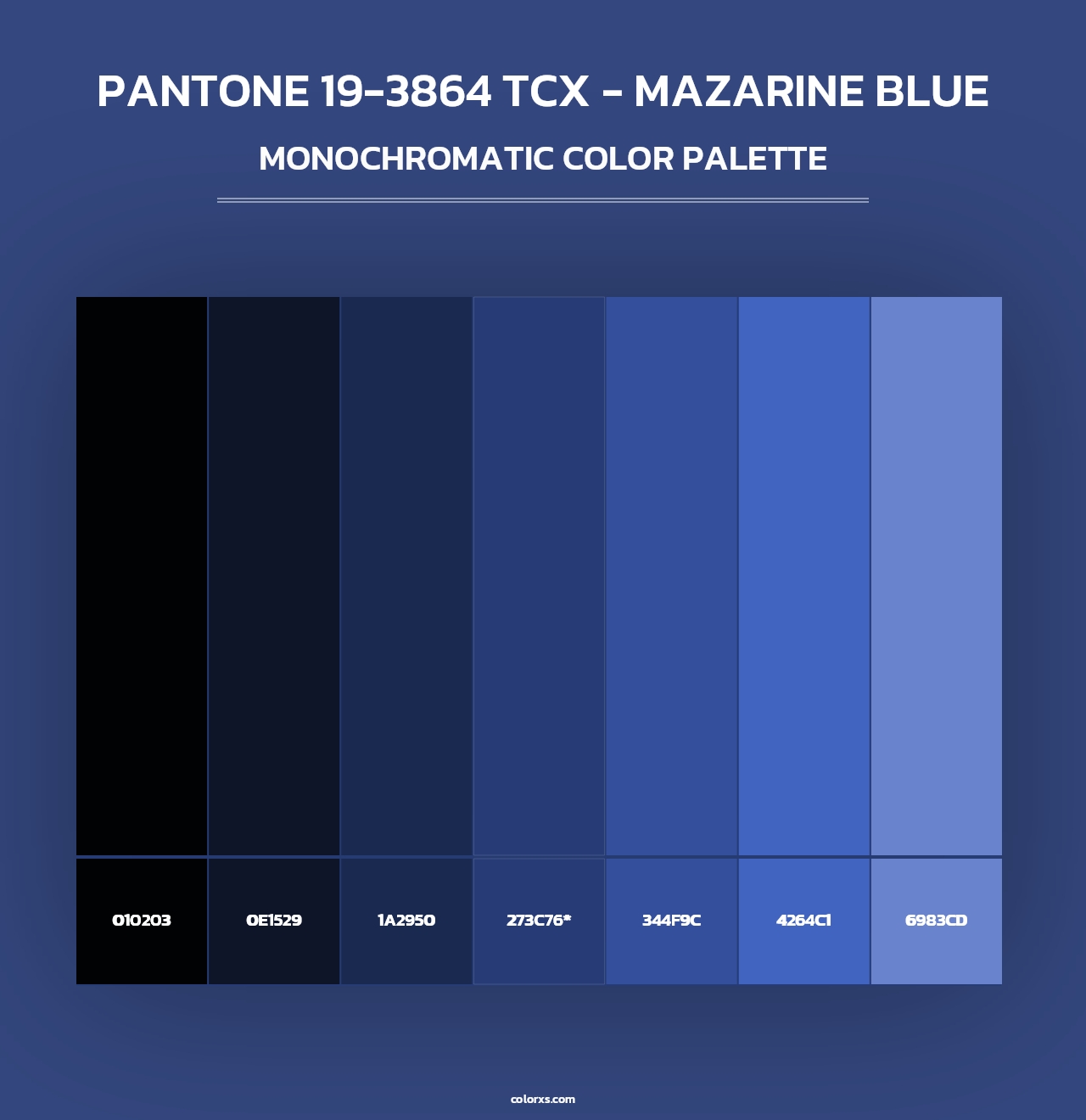 PANTONE 19-3864 TCX - Mazarine Blue color palettes - colorxs.com