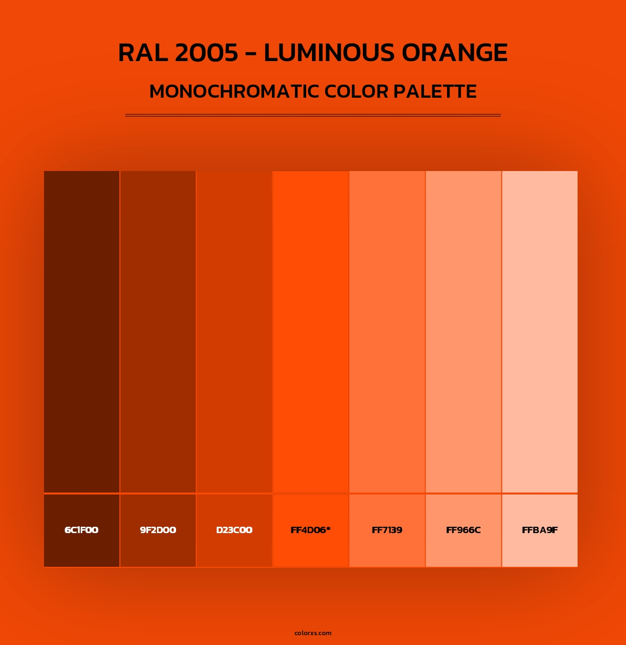 RAL 2005 - Luminous Orange color palettes - colorxs.com
