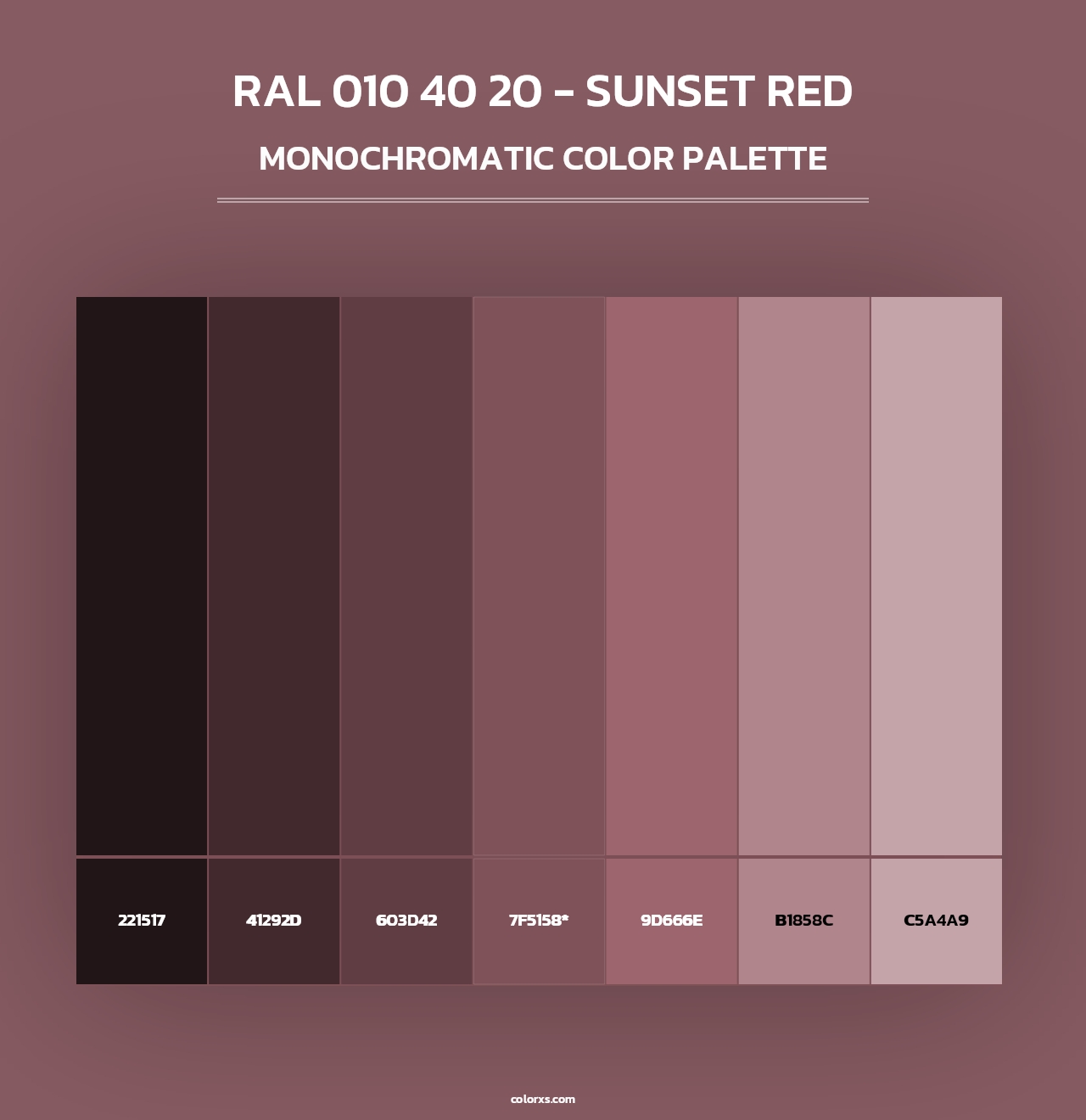 RAL 010 40 20 - Sunset Red color palettes - colorxs.com